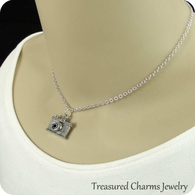 Camera Necklace, Silver Plated Camera Charm on a Silver Cable Chain - Etsy