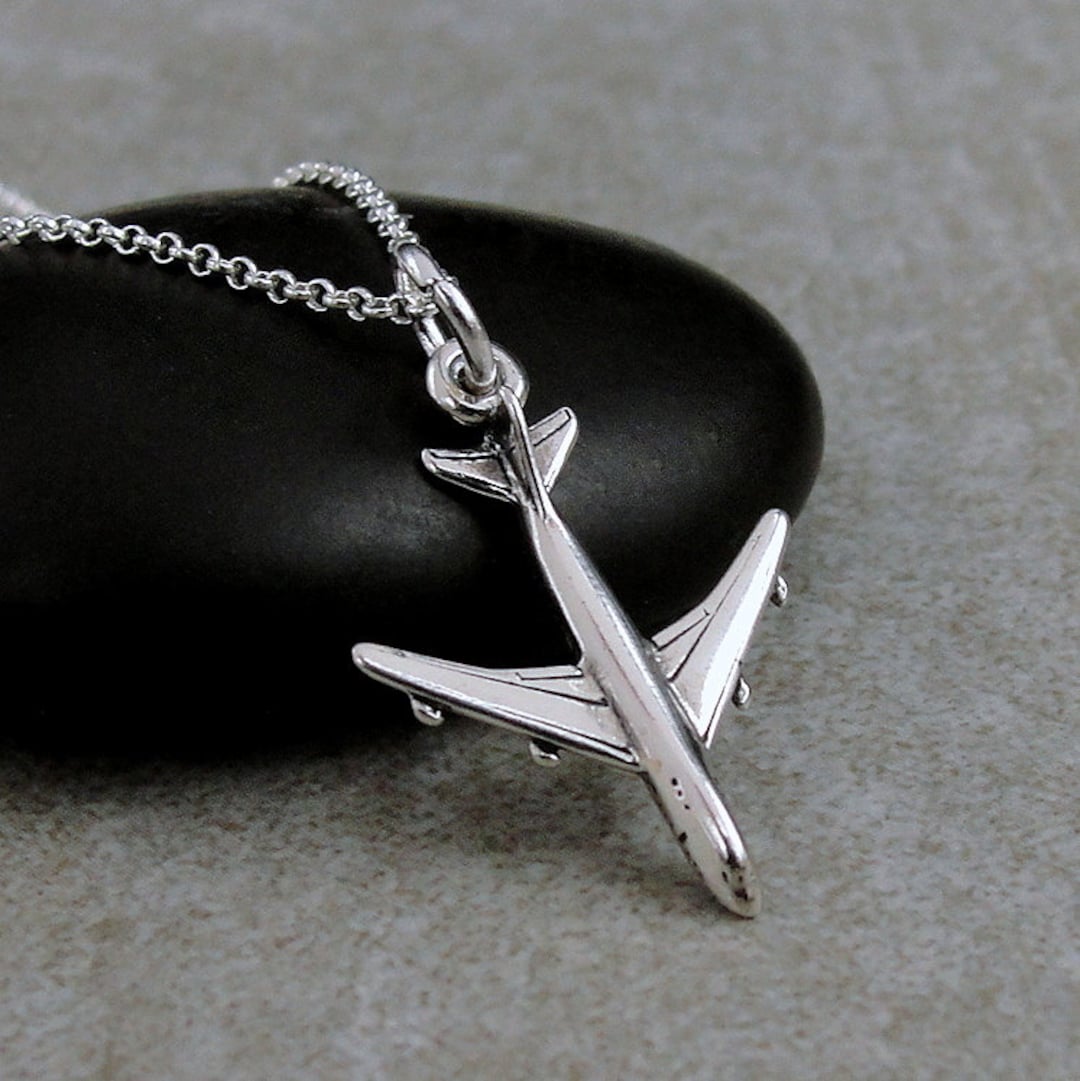 Airplane Necklace, 925 Sterling Silver 3D Airplane Charm Necklace, Jet ...