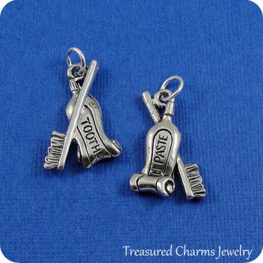 Toothbrush and Toothpaste Charm - Silver Toothbrush Charm for Necklace ...