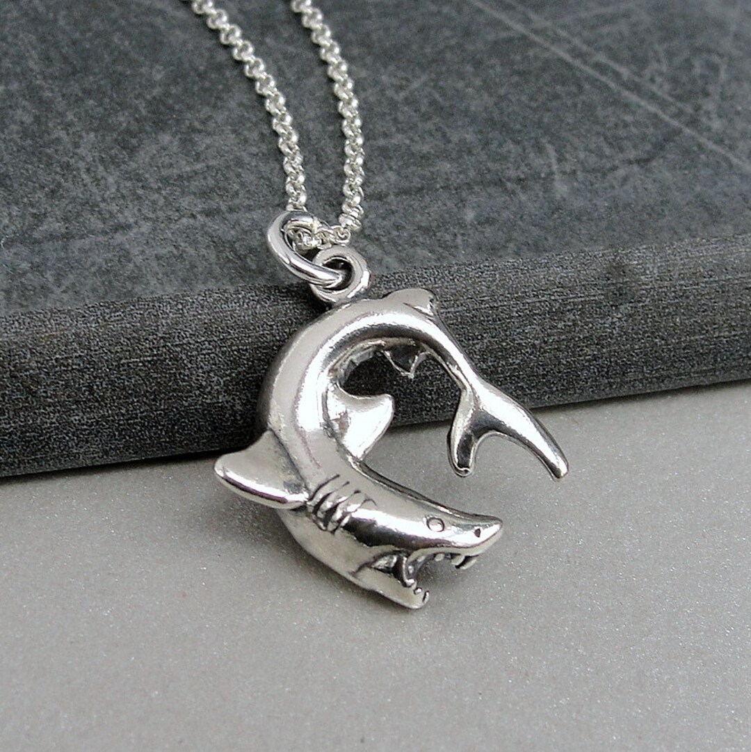Shark Necklace, Sterling Silver Shark Charm on a Silver Cable Chain ...