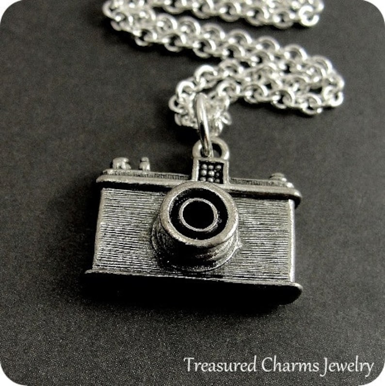 Camera Necklace Silver Plated Camera Charm on a Silver Cable - Etsy