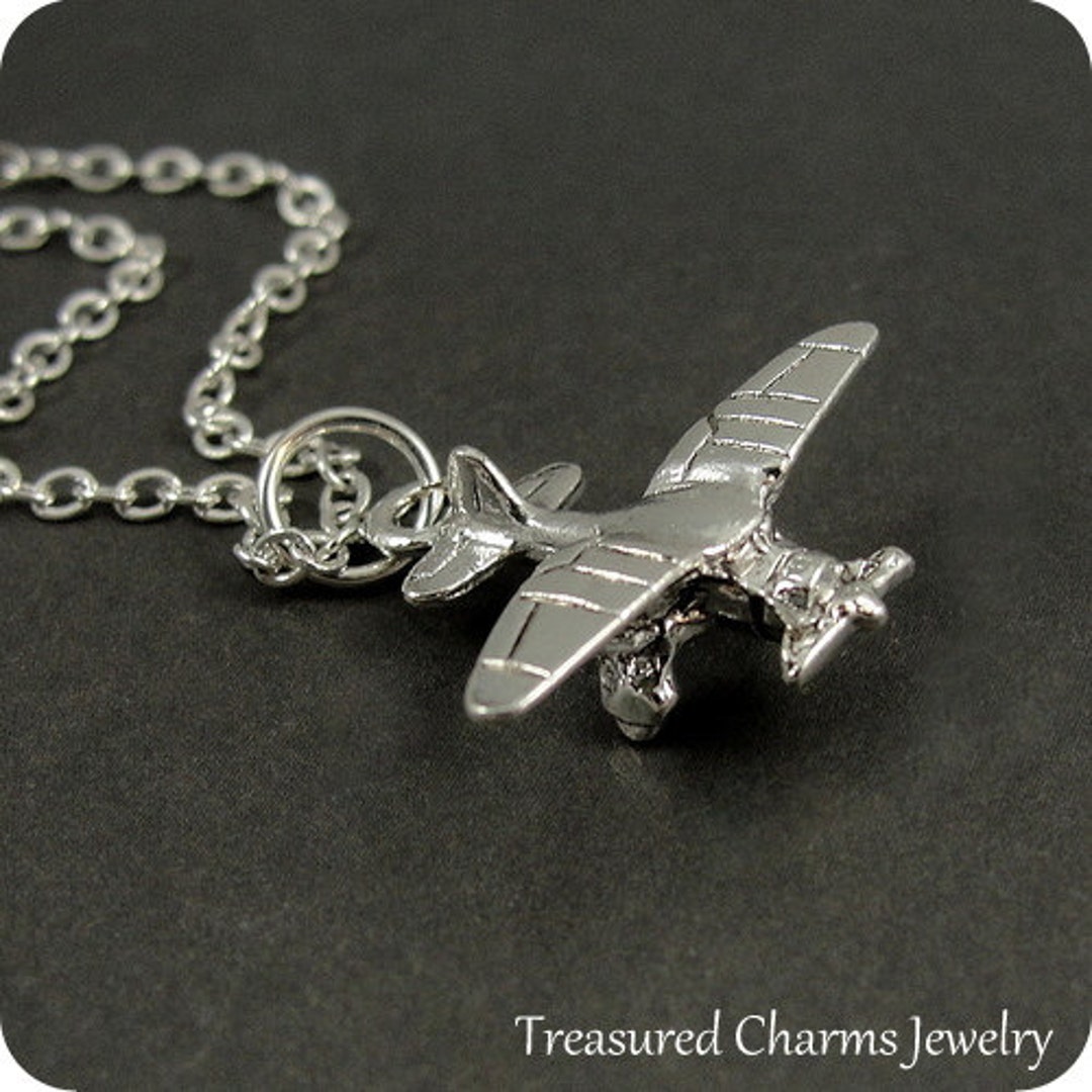 Biplane Necklace Silver Plated Biplane Charm on a Silver - Etsy