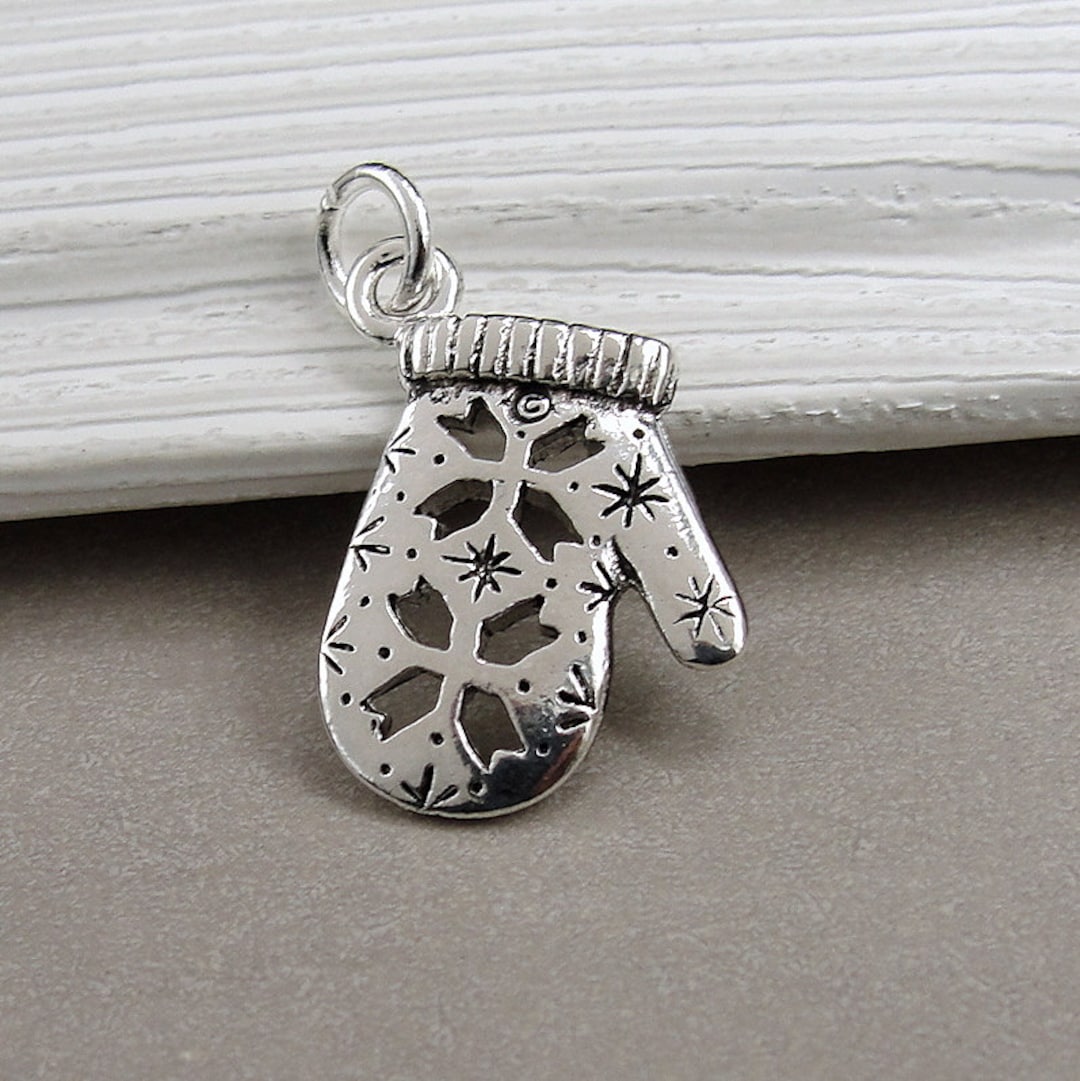 Silver Mitten Charm, Winter Mittens Charm, Glove Charm, Snowflake ...