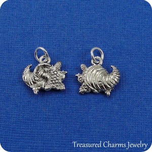 Silver Cornucopia Charm, Cornucopia Pendant, Horn of Plenty Charm, Fall ...