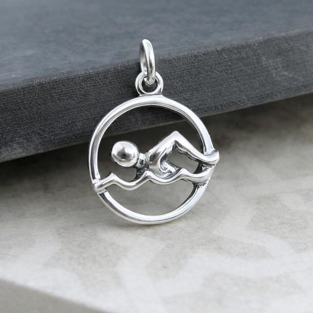 Swimmer Charm, 925 Sterling Silver Swimming Pendant for Necklace or ...