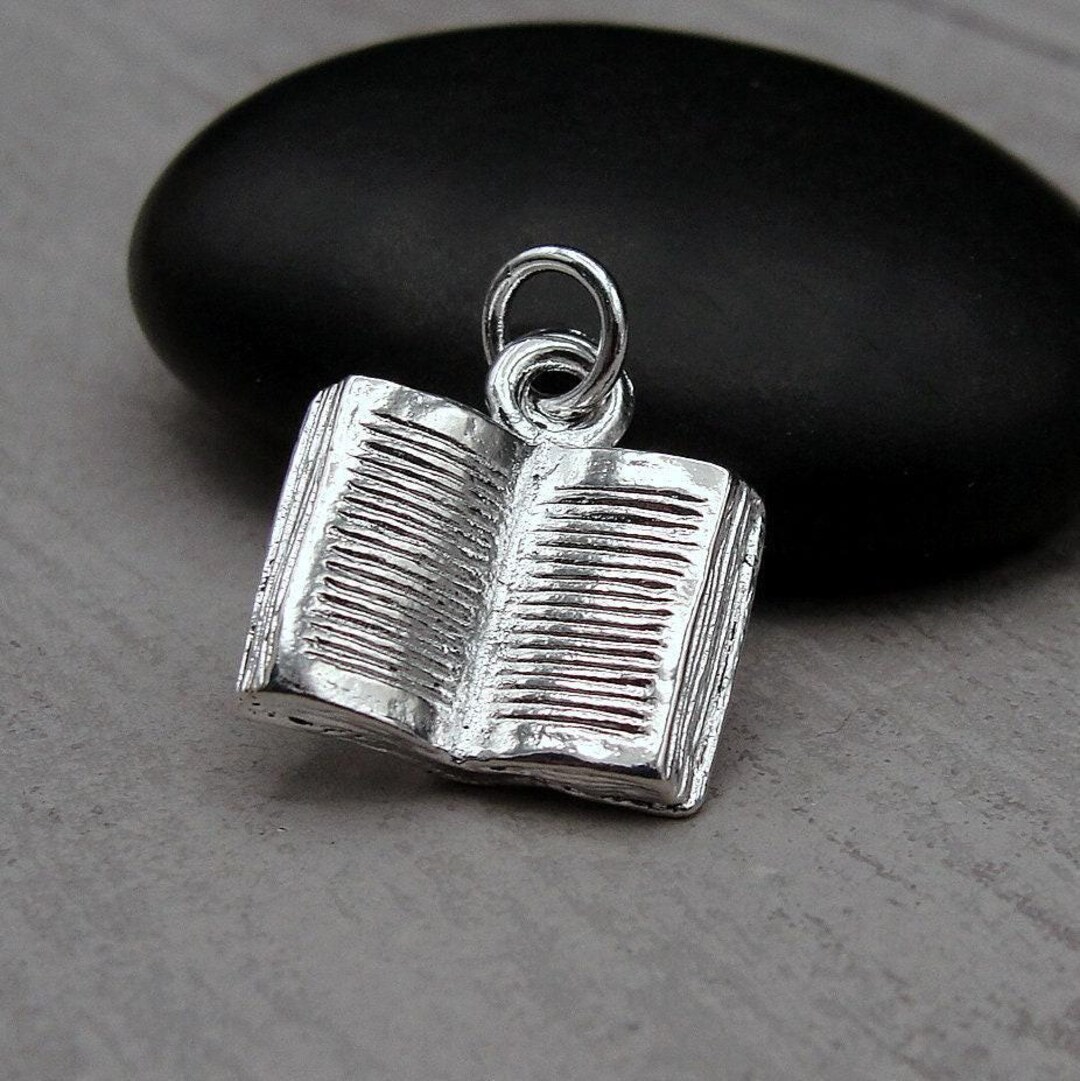 Open Book Charm, Silver 3D Book Charm for Necklace or Bracelet, Reading ...