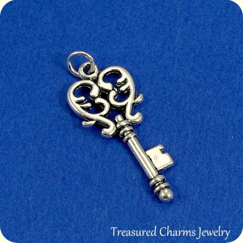 Decorative Heart Key Charm - Silver Plated Love Romance Heart Key Charm ...