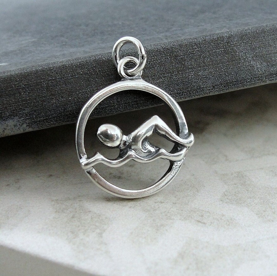 Swimmer Charm, 925 Sterling Silver Swimming Charm for Necklace or ...