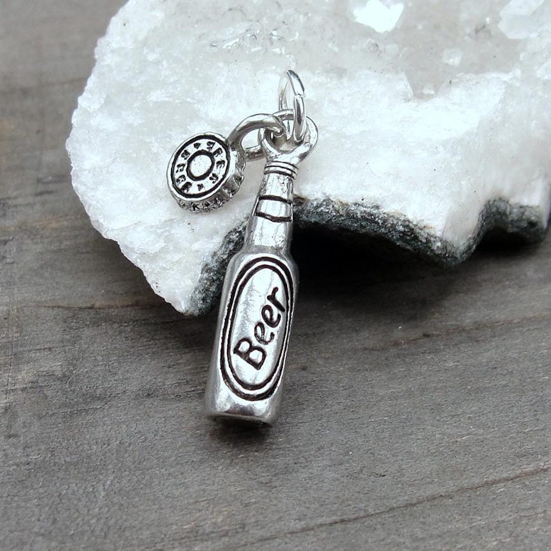 Beer Bottle Charm, Silver 3D Beer Bottle Pendant, 3D Beer Mug Charm ...