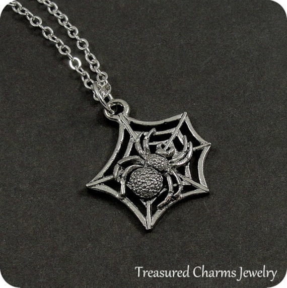 Spider Web Necklace Silver Spider Web Charm on a Silver Cable | Etsy