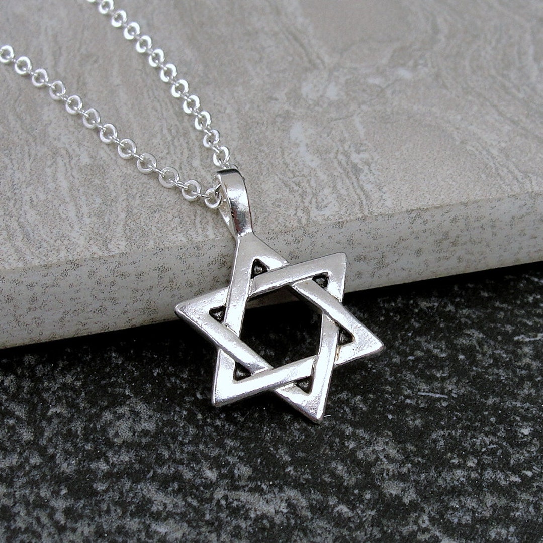 Star of David Necklace, Silver Plated Star of David Charm Necklace ...