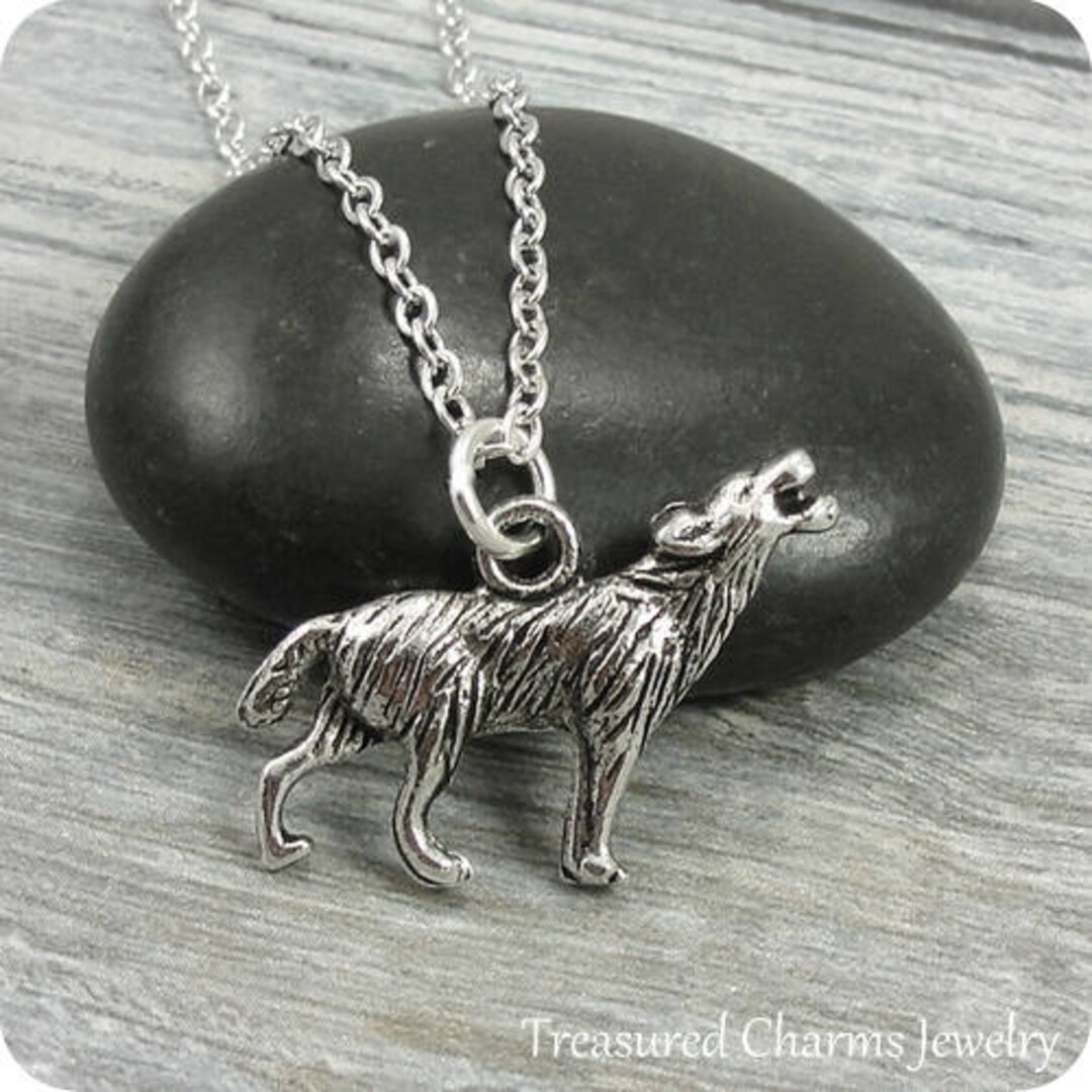 Howling Wolf Necklace, Silver Wolf Charm on a Silver Cable Chain - Etsy