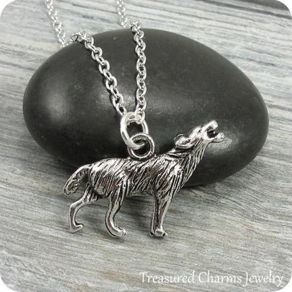 Howling Wolf Necklace Silver Wolf Charm on a Silver Cable - Etsy