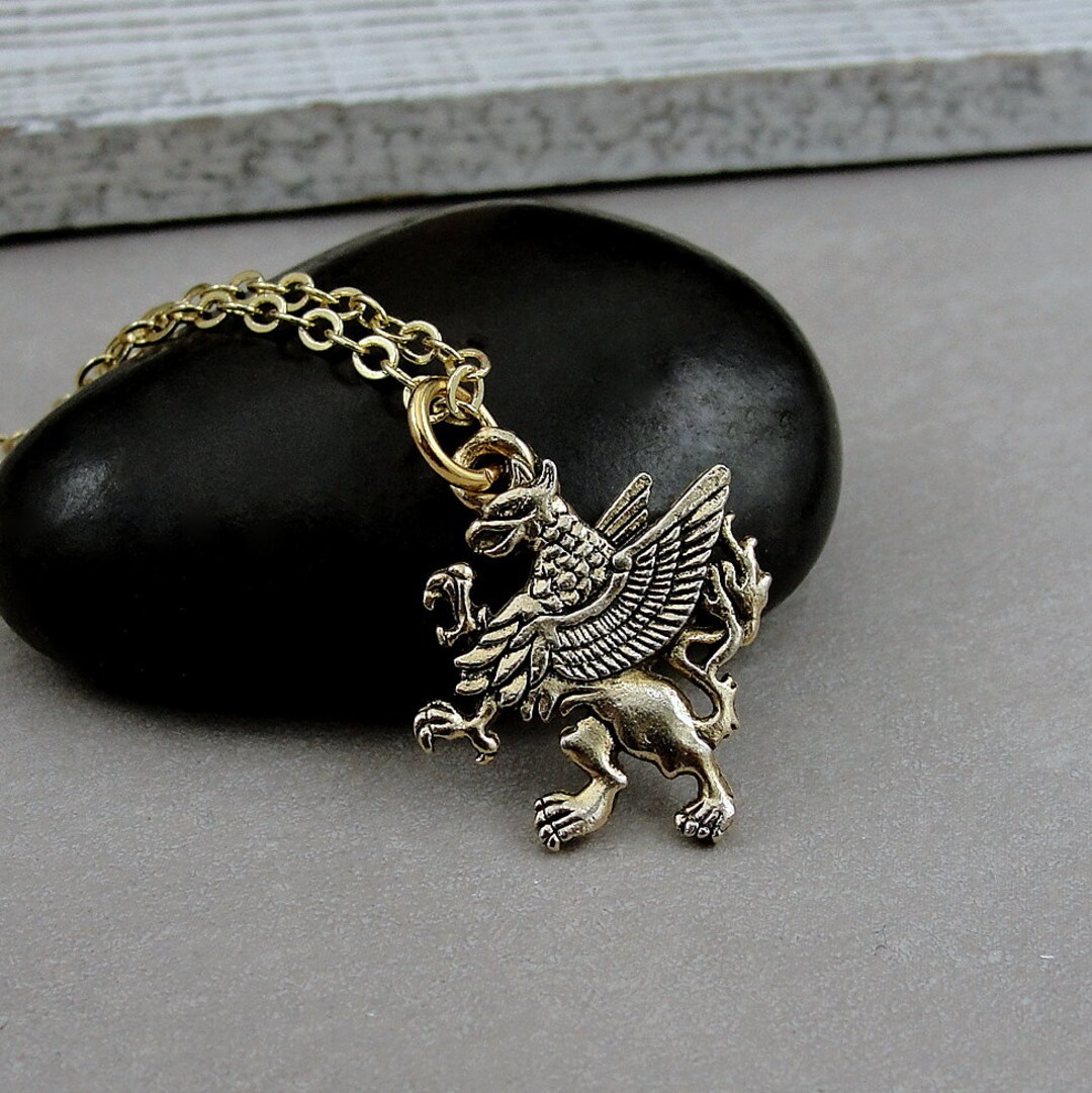 Griffin Necklace, Gold Griffin Charm Necklace, Griffin Pendant, Griffin ...