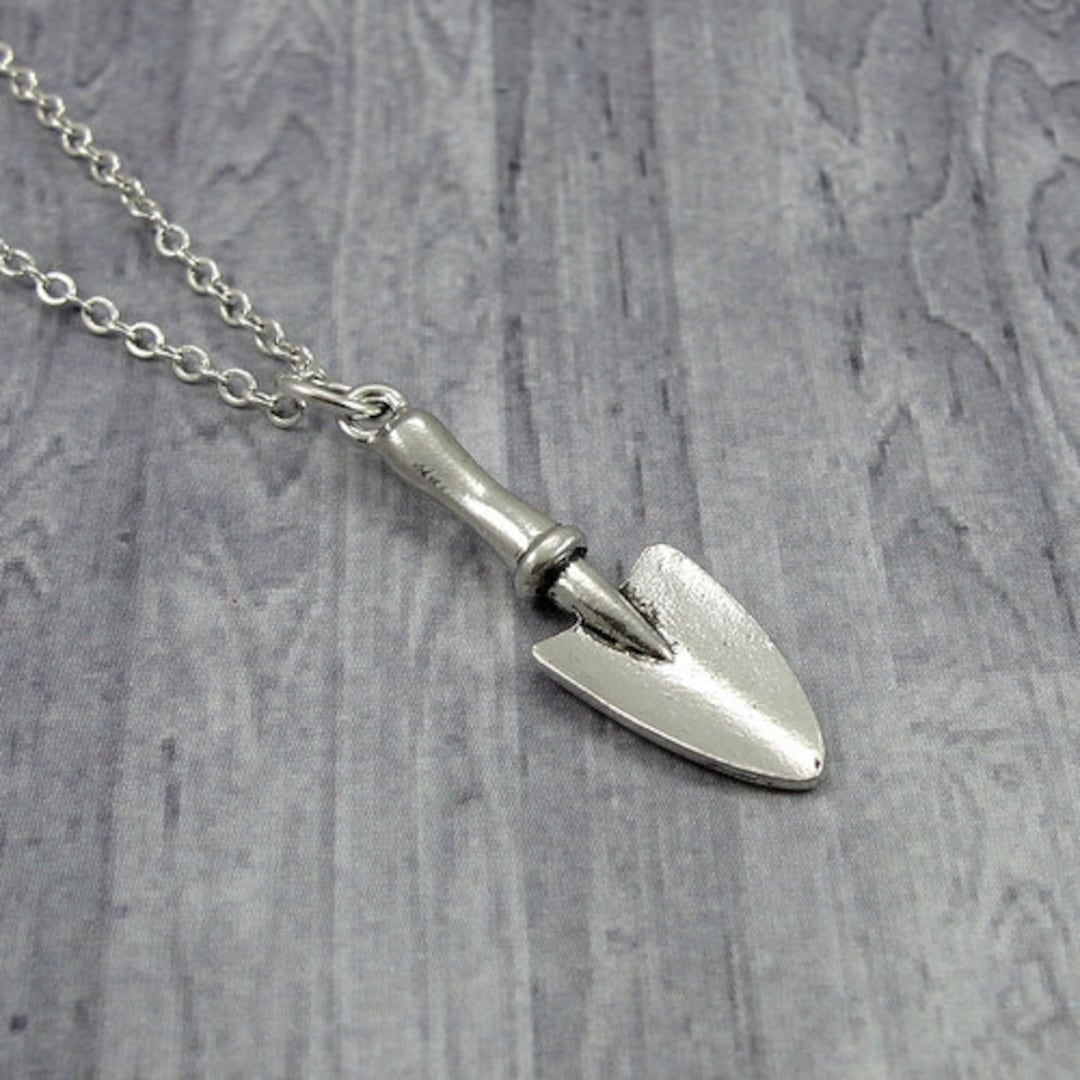 Garden Spade Necklace, Silver Plated Garden Shovel Charm on a Silver ...