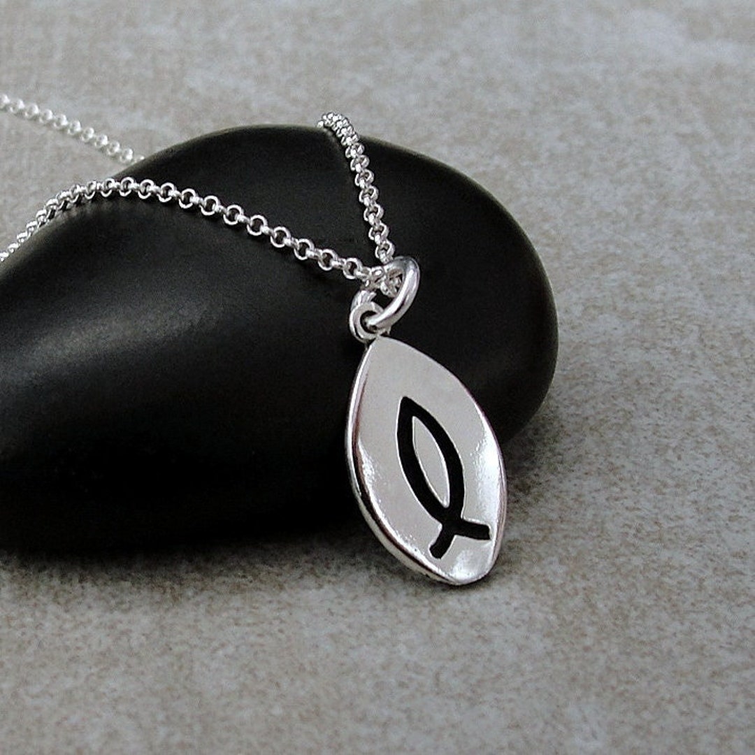 Christian Fish Necklace, 925 Sterling Silver Jesus Fish Charm Necklace ...