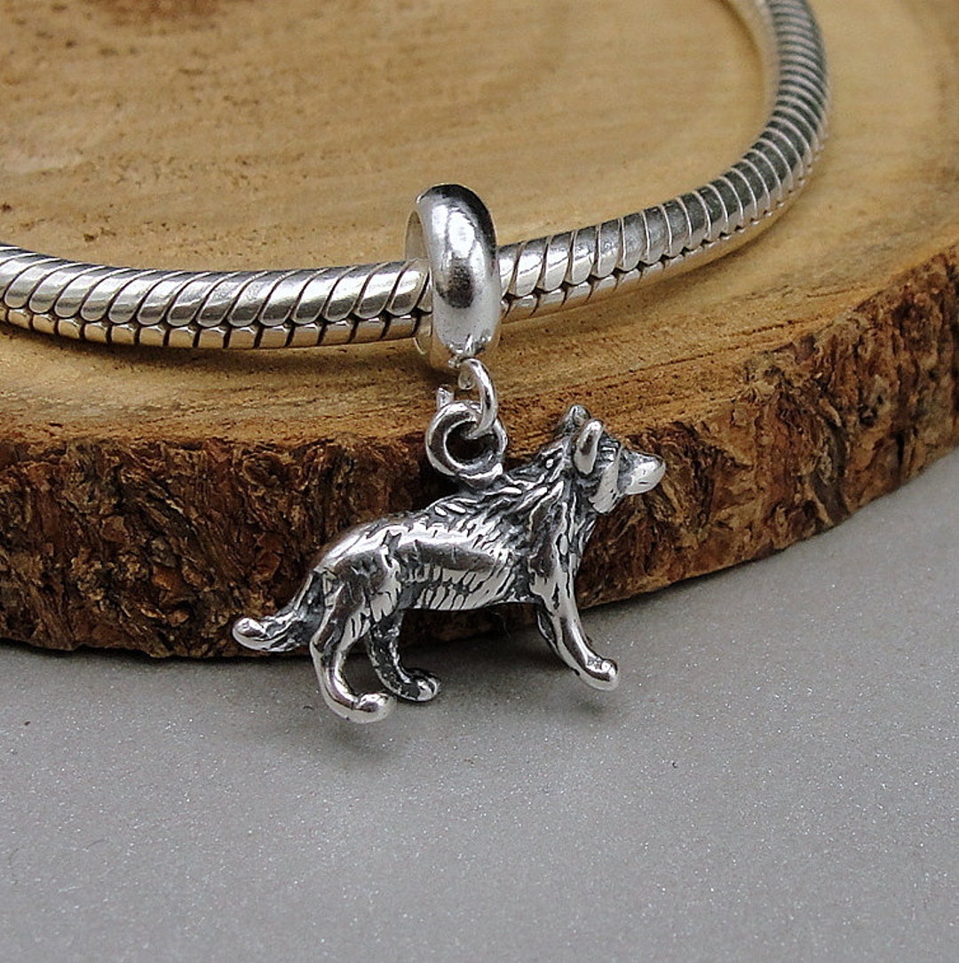 Sterling Silver Wolf Dangle Bead Charm, Wolf European Charm, 925 3D ...