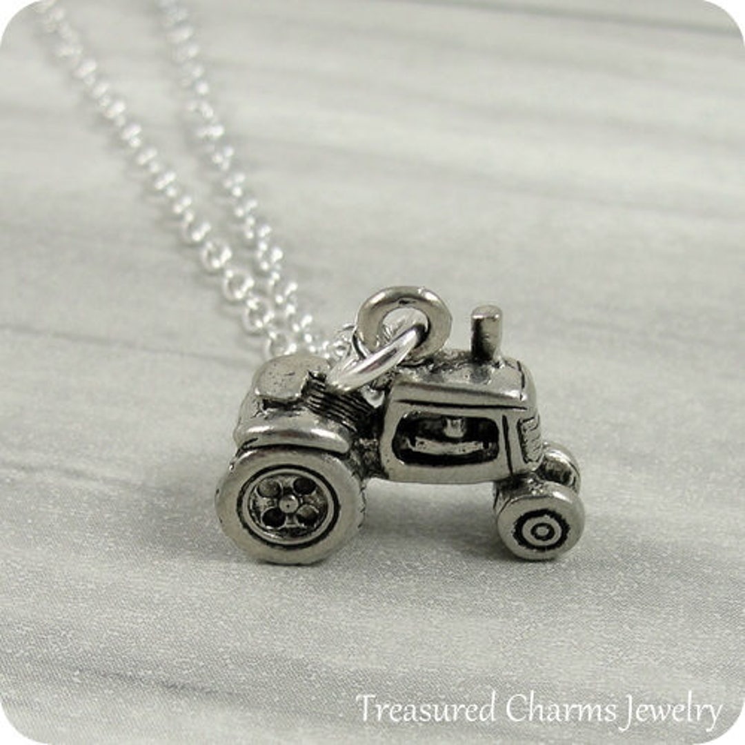 Farm Tractor Necklace, Silver Tractor Charm on a Silver Cable Chain - Etsy