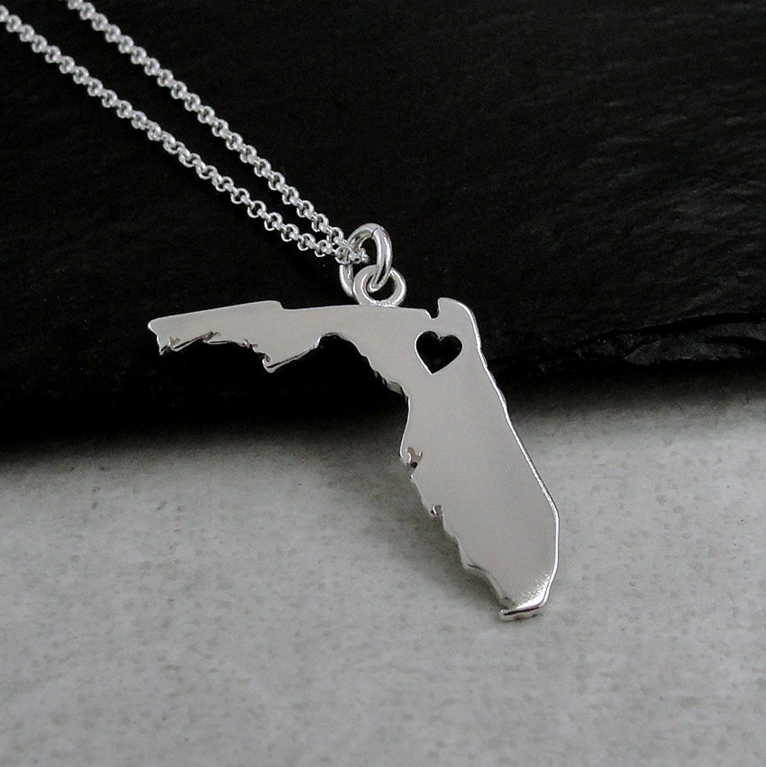 925 Sterling Silver Florida Heart Necklace, Florida State Charm ...