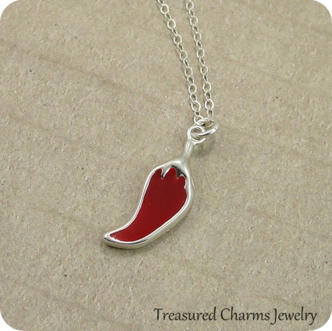 Red Chili Pepper Necklace, Sterling Silver Red Hot Chili Pepper Charm ...
