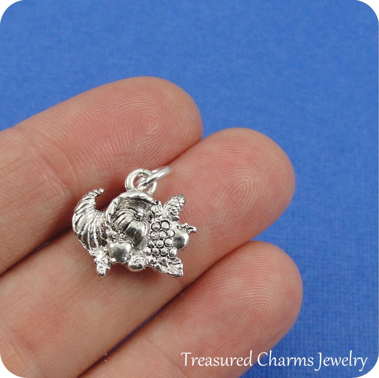 Silver Cornucopia Charm Cornucopia Pendant Horn of Plenty | Etsy