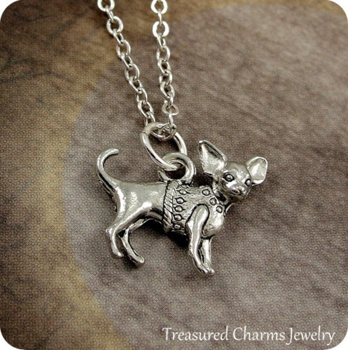 Chihuahua Necklace Silver Chihuahua Charm on a Silver Cable | Etsy