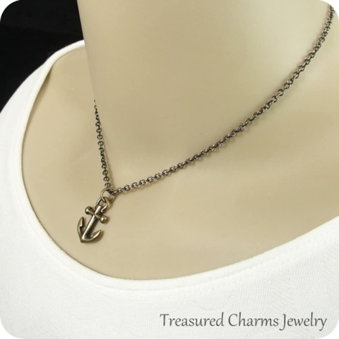 Nautical Anchor Necklace Antique Bronze Anchor Charm on a - Etsy