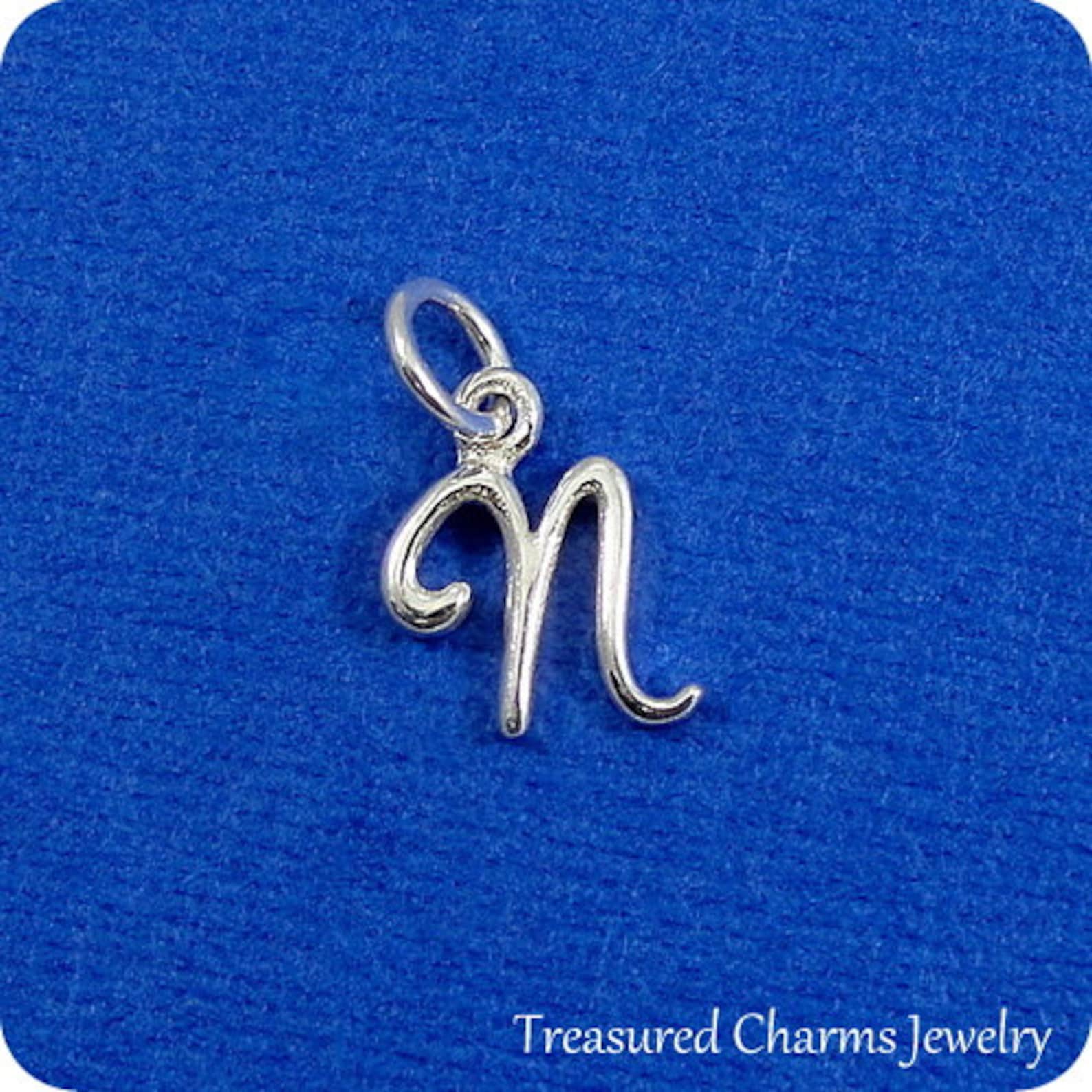 Script Letter N Initial Charm Sterling Silver Cursive Letter - Etsy