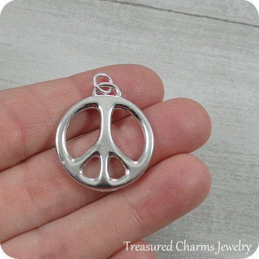 CLOSEOUT - Large Peace Sign Charm - Silver Plated Peace Symbol Charm ...