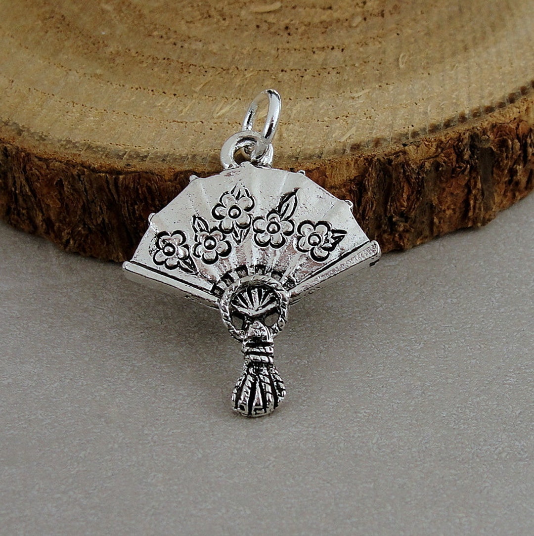 Victorian Fan Charm, Silver Hand Fan Charm, Folding Accordian Fan Charm ...