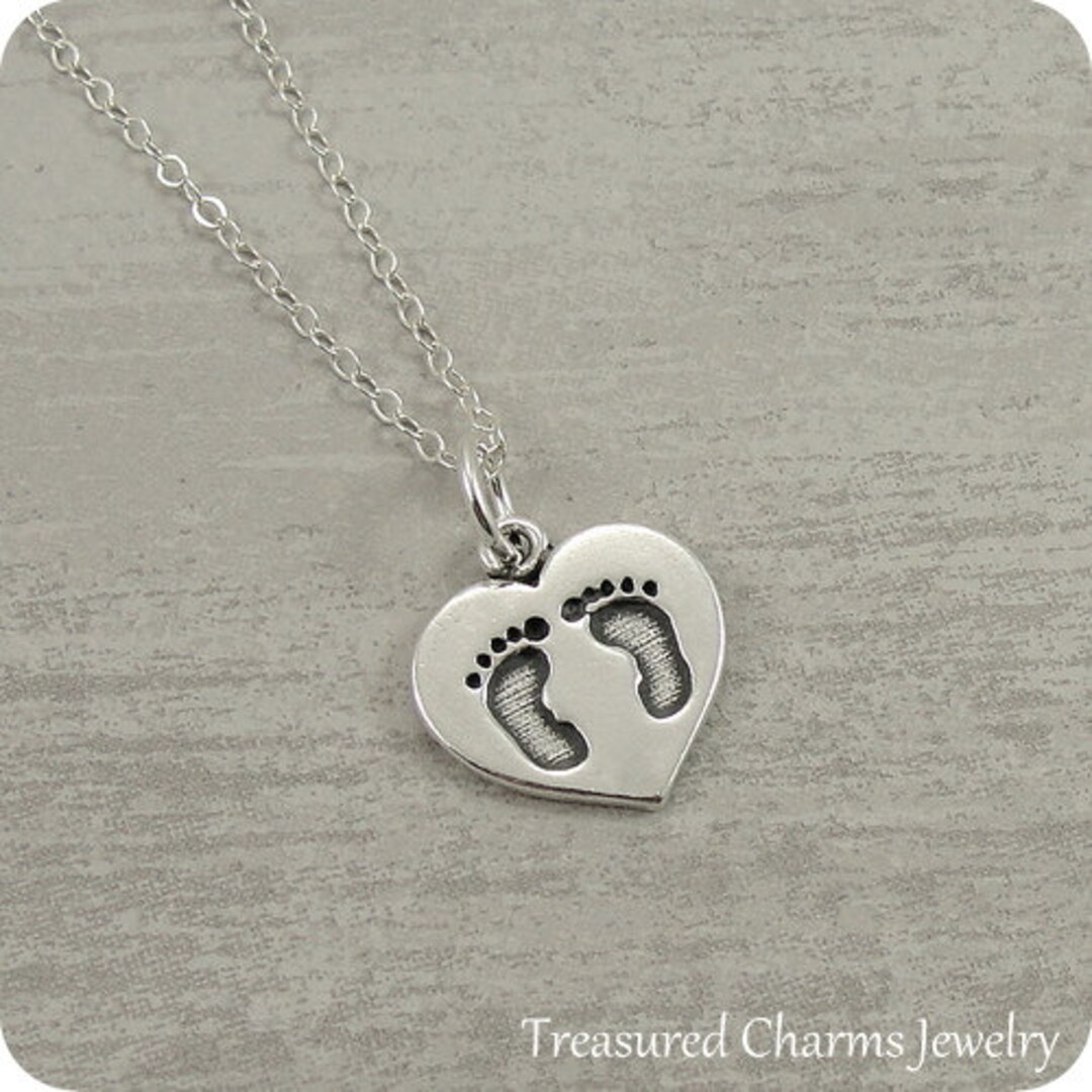 Heart With Baby Feet Necklace, Sterling Silver Baby Footprints Charm on ...