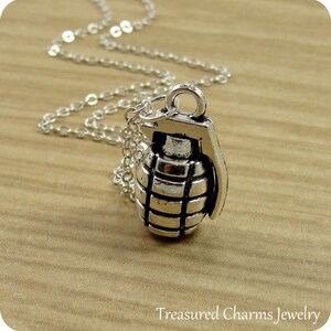 Hand Grenade Necklace, Silver Plated Grenade Charm on a Silver Cable ...
