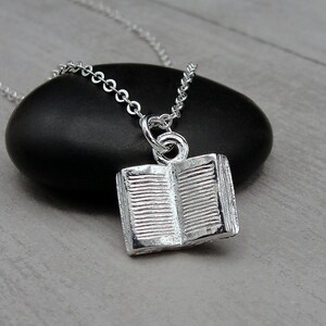 Open Book Necklace, Silver Plated 3D Book Charm Necklace, Author ...