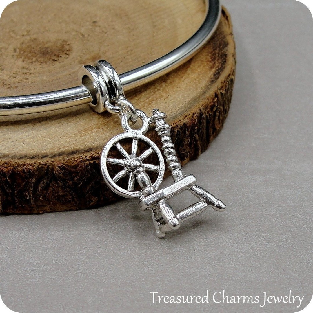 Silver Spinning Wheel European Dangle Charm Seamstress Charm, Sewing ...