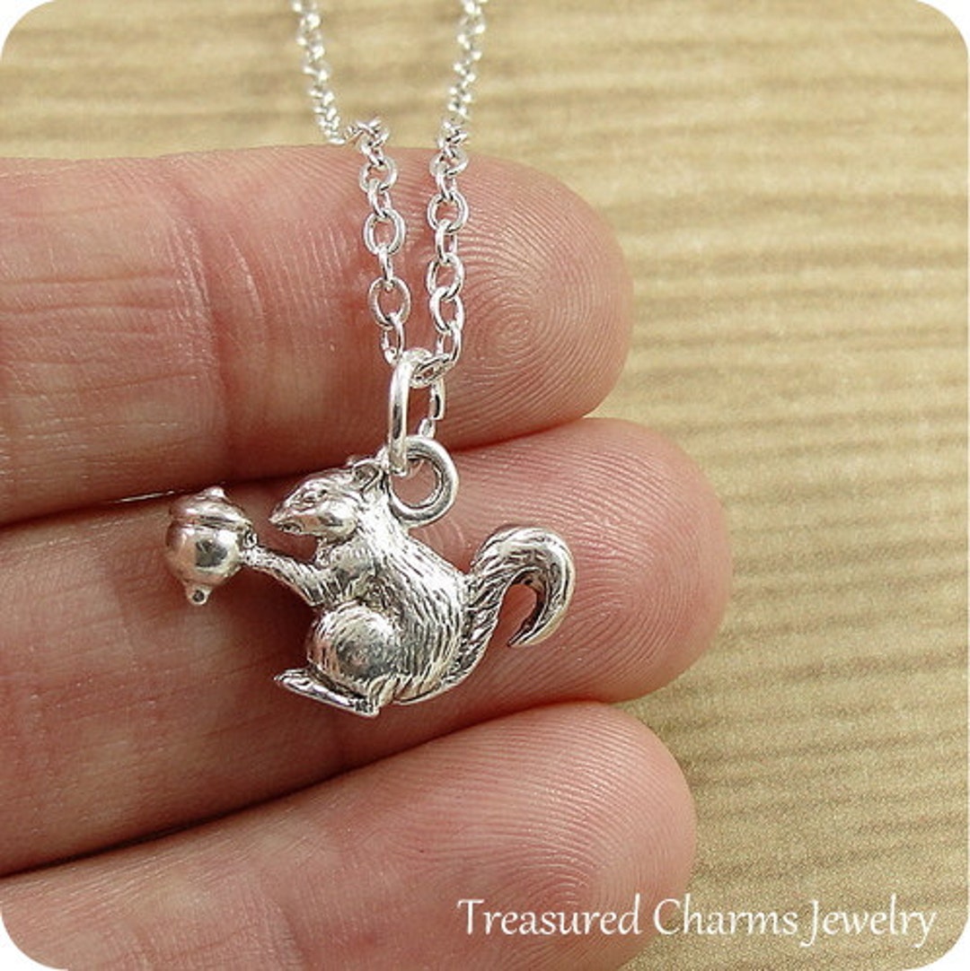 Squirrel Necklace, Silver Plated Squirrel Charm on a Silver Cable Chain ...