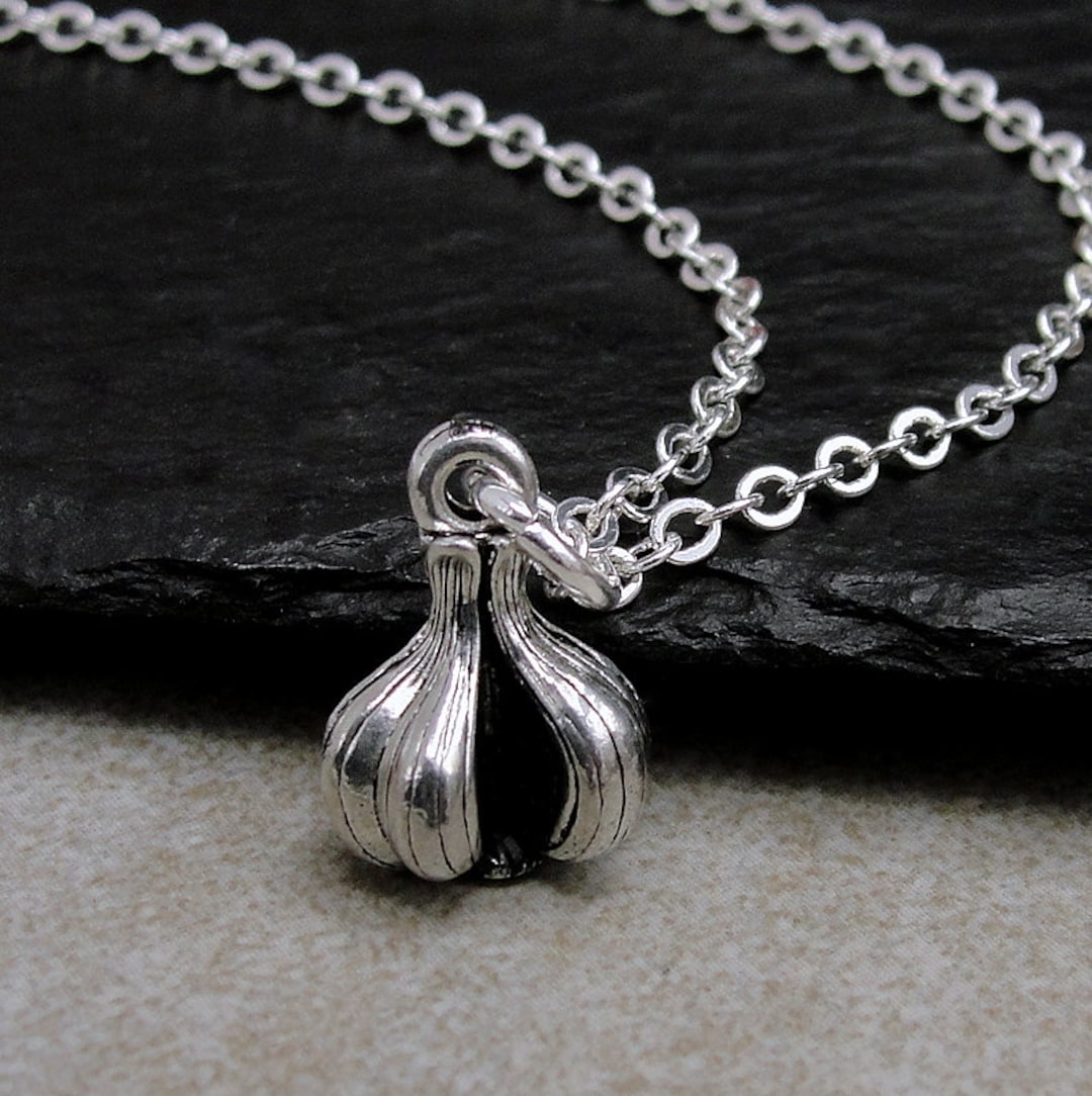 Tiny Garlic Bulb Necklace, Silver Plated 3D Garlic Charm Necklace ...