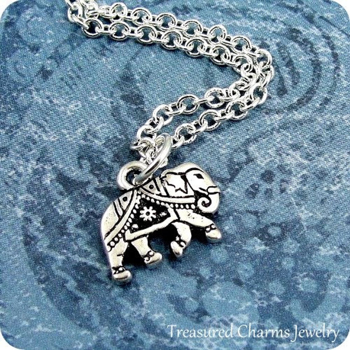 Indian Elephant Necklace, Silver Indian Elephant Gita Charm on a Silver ...