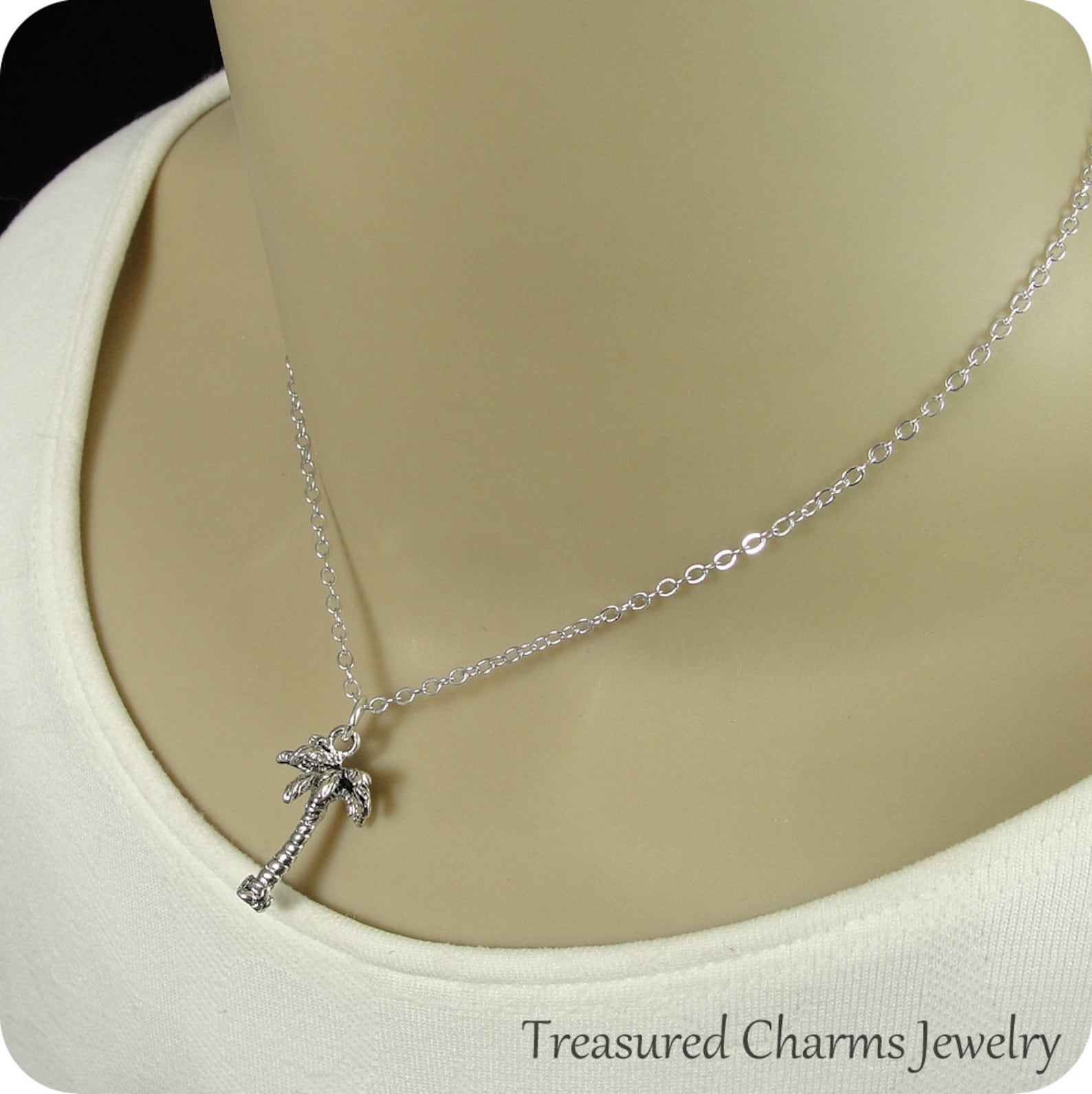 Silver Palm Tree Necklace 3D Palm Tree Charm Palm Tree | Etsy