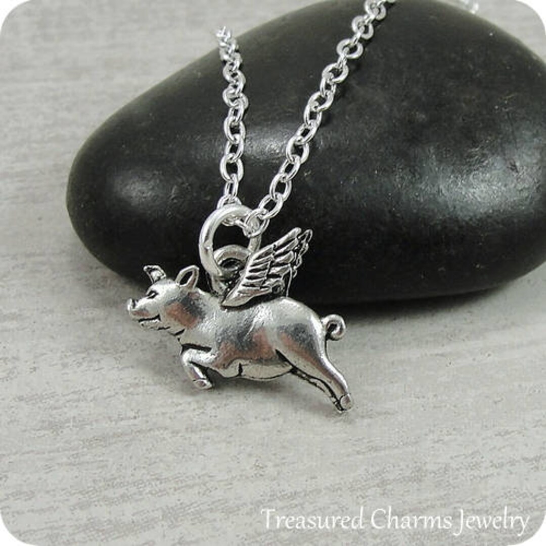 Flying Pig Necklace Silver Flying Pig With Wings Charm on a - Etsy