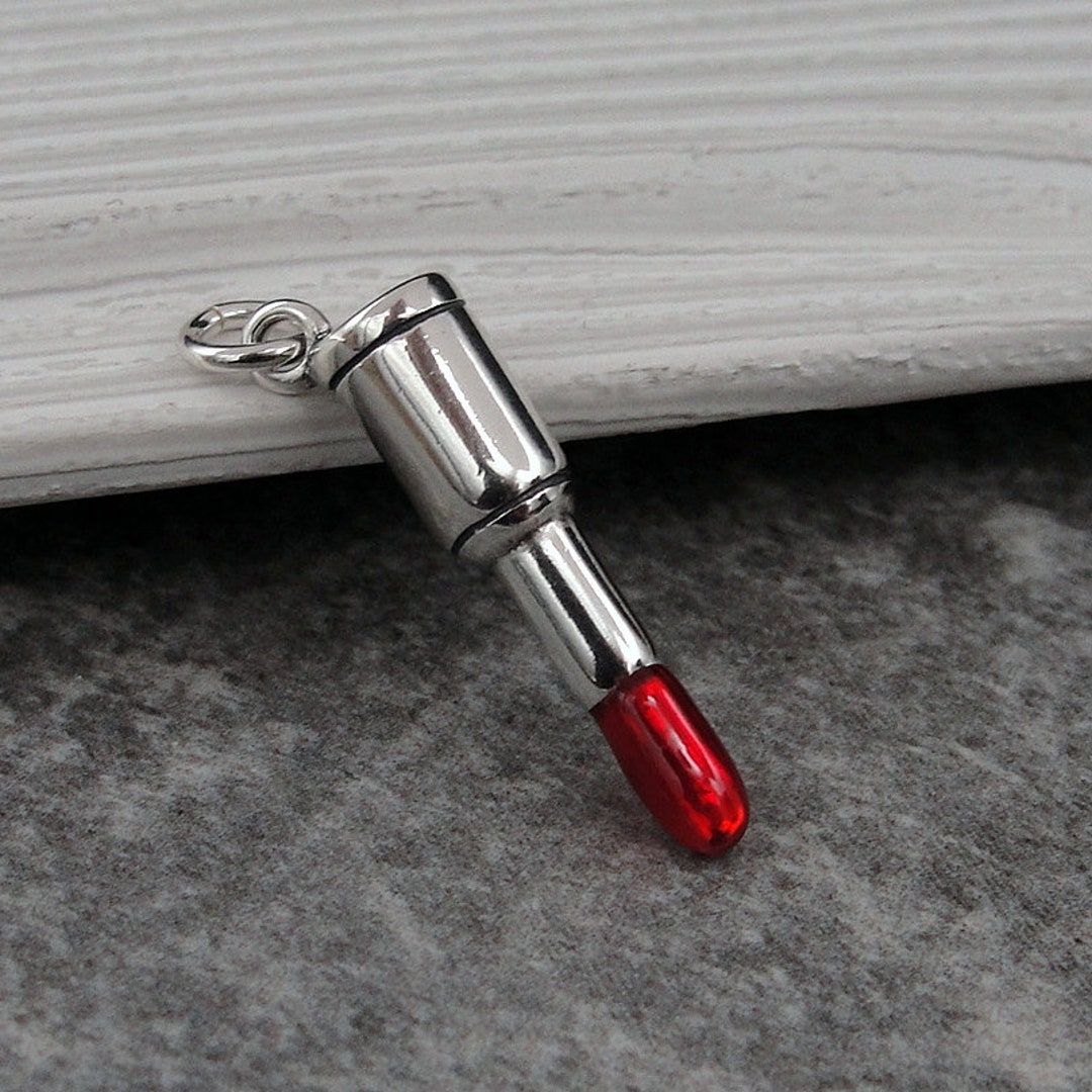 Red Lipstick Charm, Sterling Silver 3D Lipstick Charm for Necklace or ...