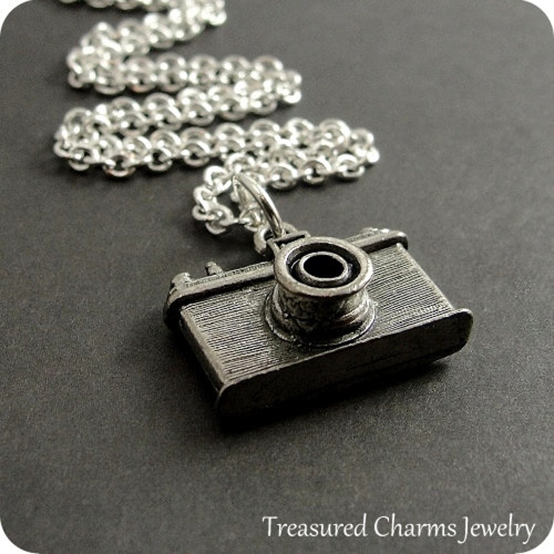 Camera Necklace, Silver Plated Camera Charm on a Silver Cable Chain - Etsy