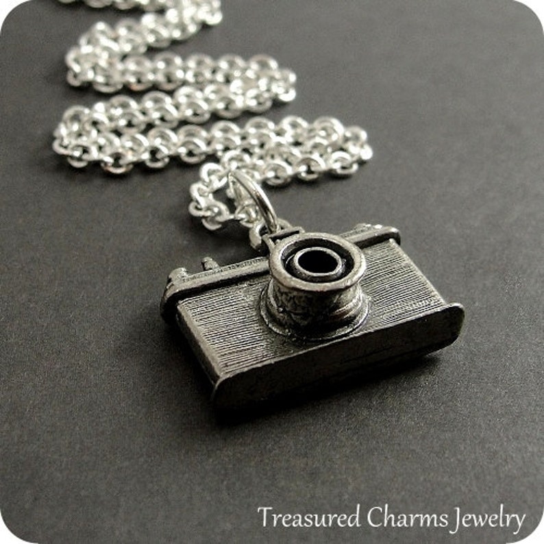 Camera Necklace Silver Plated Camera Charm on a Silver Cable - Etsy
