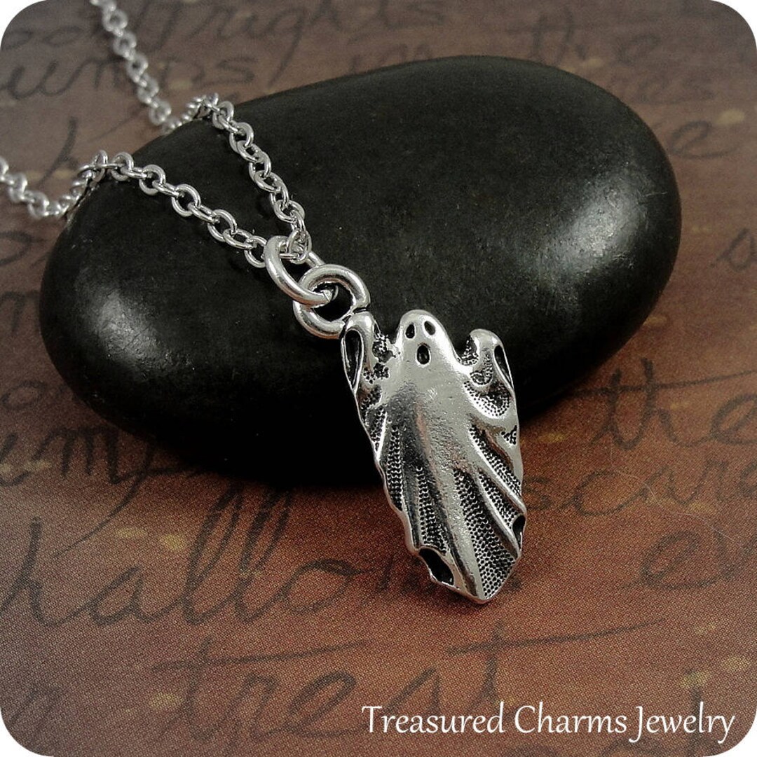 Ghost Necklace, Silver Spooky Ghost Charm on a Silver Cable Chain - Etsy