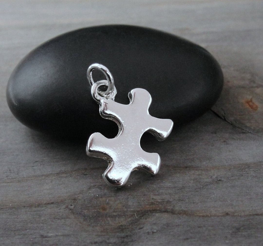 Puzzle Piece Charm, Silver Plated Jigsaw Puzzle Charm for Necklace or ...
