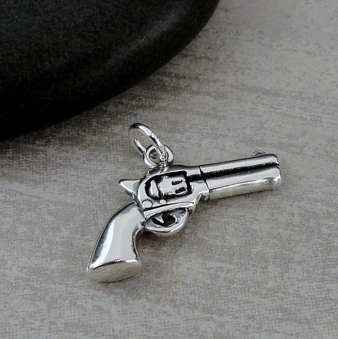 925 Sterling Silver Revolver Charm, Pistol Charm, Handgun Charm, Police ...