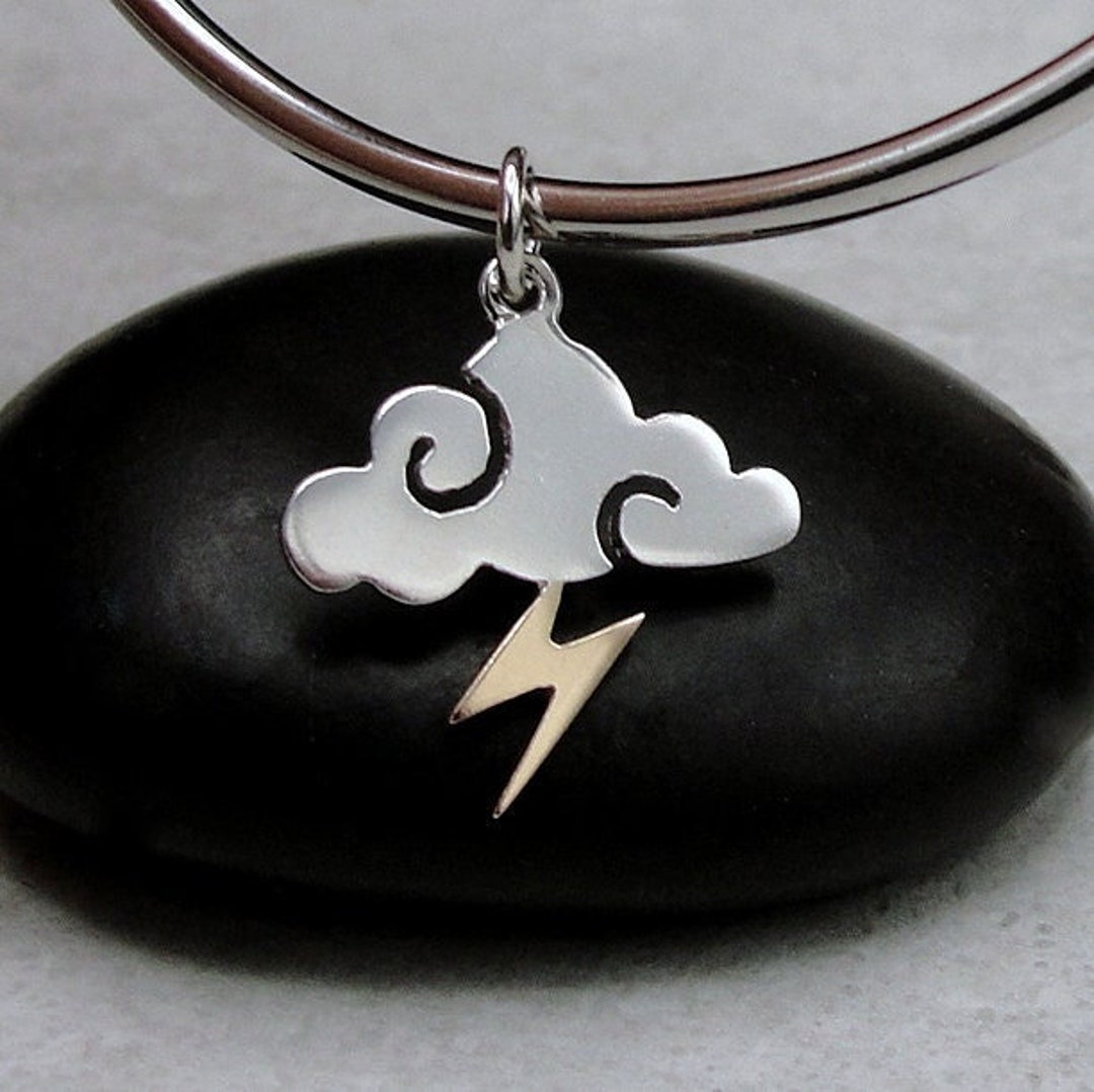 925 Sterling Silver Storm Cloud Charm, Thunder and Lightning Charm ...