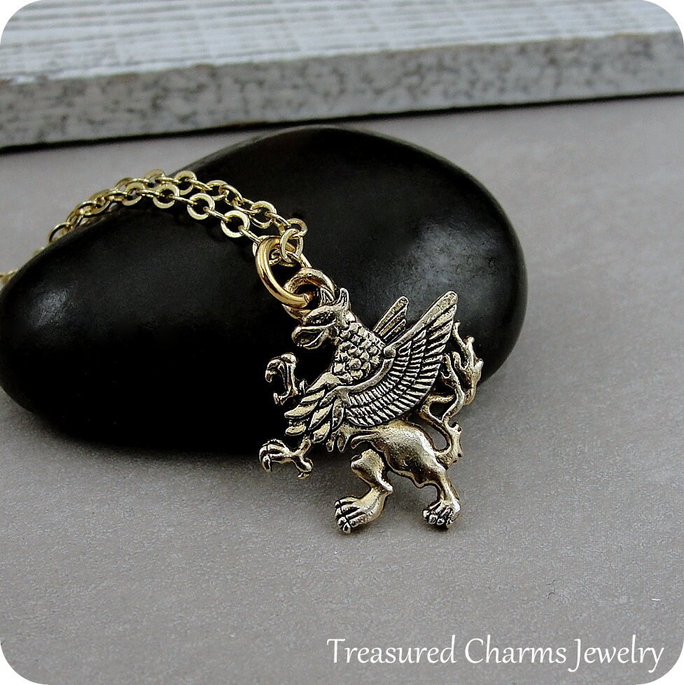 Griffin Necklace Gold Griffin Charm Necklace Griffin | Etsy