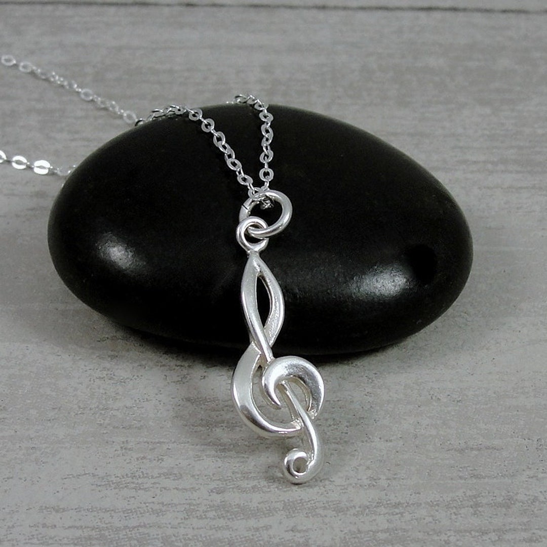 Sterling Silver Treble Clef Necklace, Treble Clef Charm, Treble Clef ...