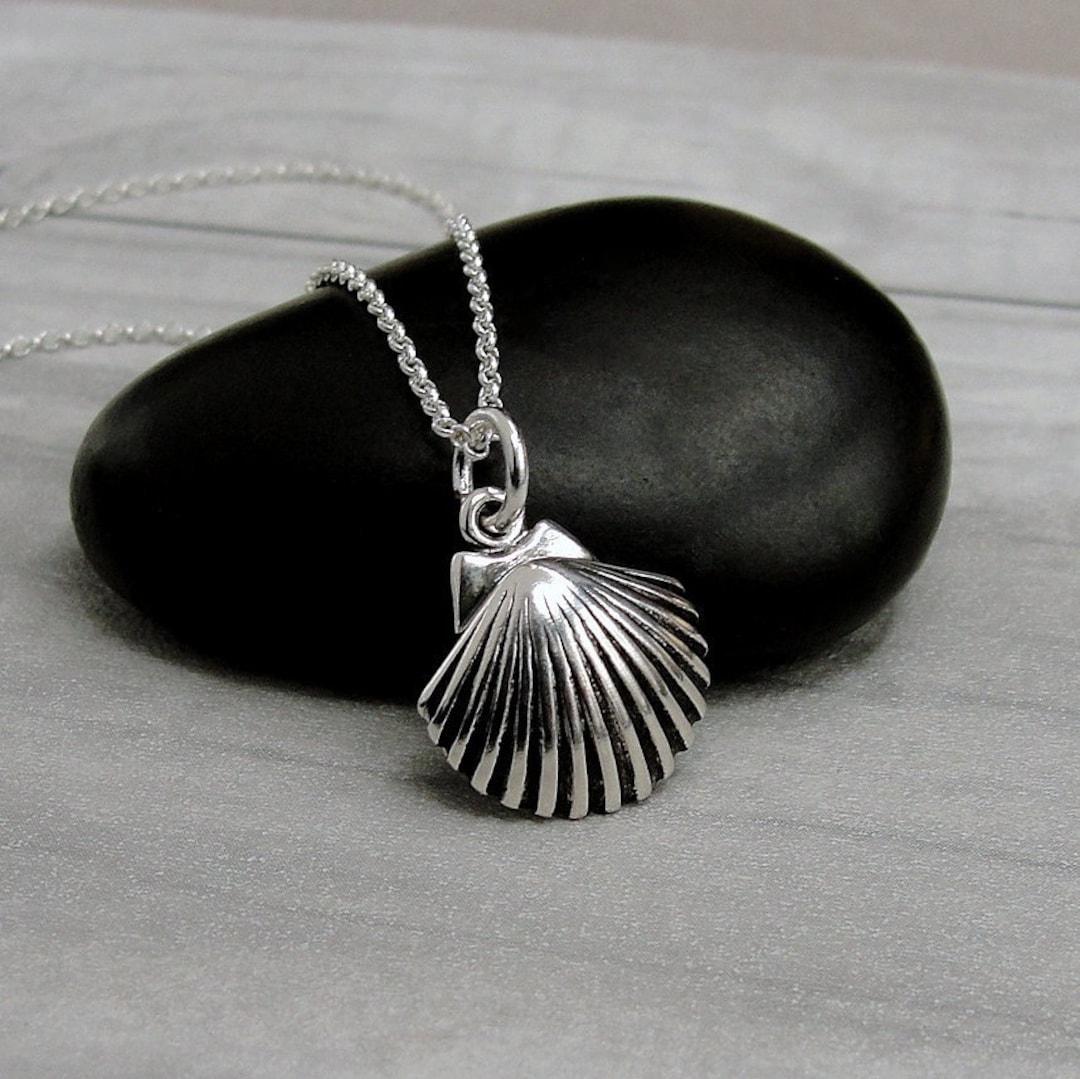 925 Sterling Silver Seashell Necklace, Scallop Shell Charm Necklace ...