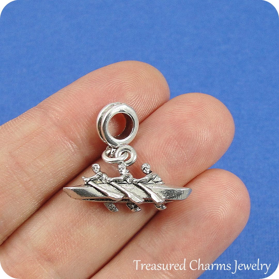 Rowing Canoe European Dangle Bead Charm - Silver Plated Rowing Boat ...